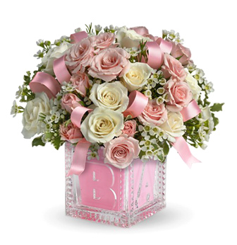 Baby`s First Block Bouquet for Girl - New Baby Flowers