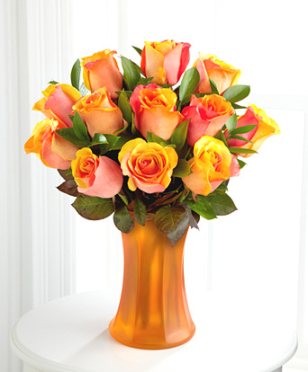 Fall Fantasy Fiesta Roses with Vase