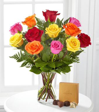 Dozen Roses and Godiva Chocolates at 1-800-FLORALS Florist